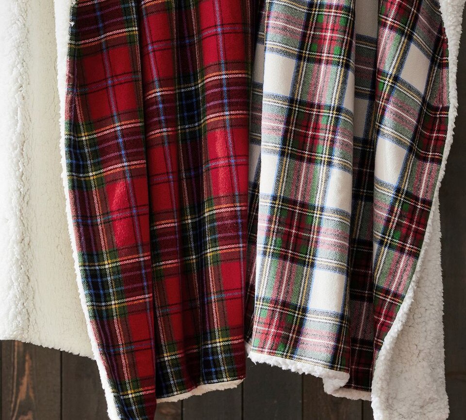 Pottery Barn Stewart Plaid with Sherpa Back Throws - West Elm Australia