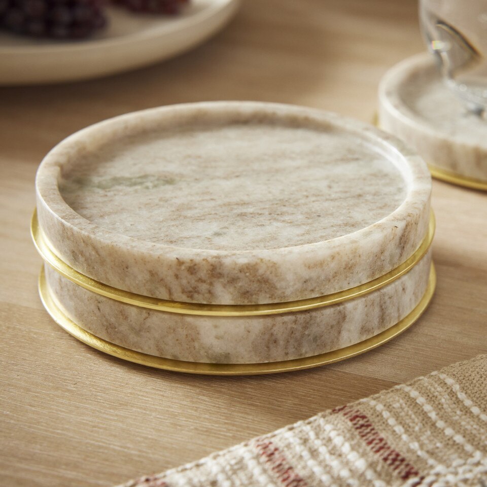 Beige Stone and Gold Coasters - West Elm Australia