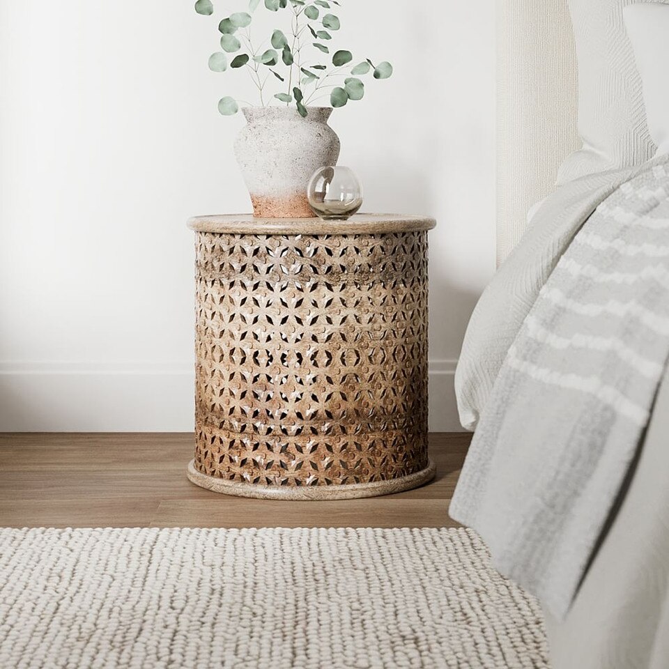 Carved Wood Side Table (43 cm) | West Elm Australia