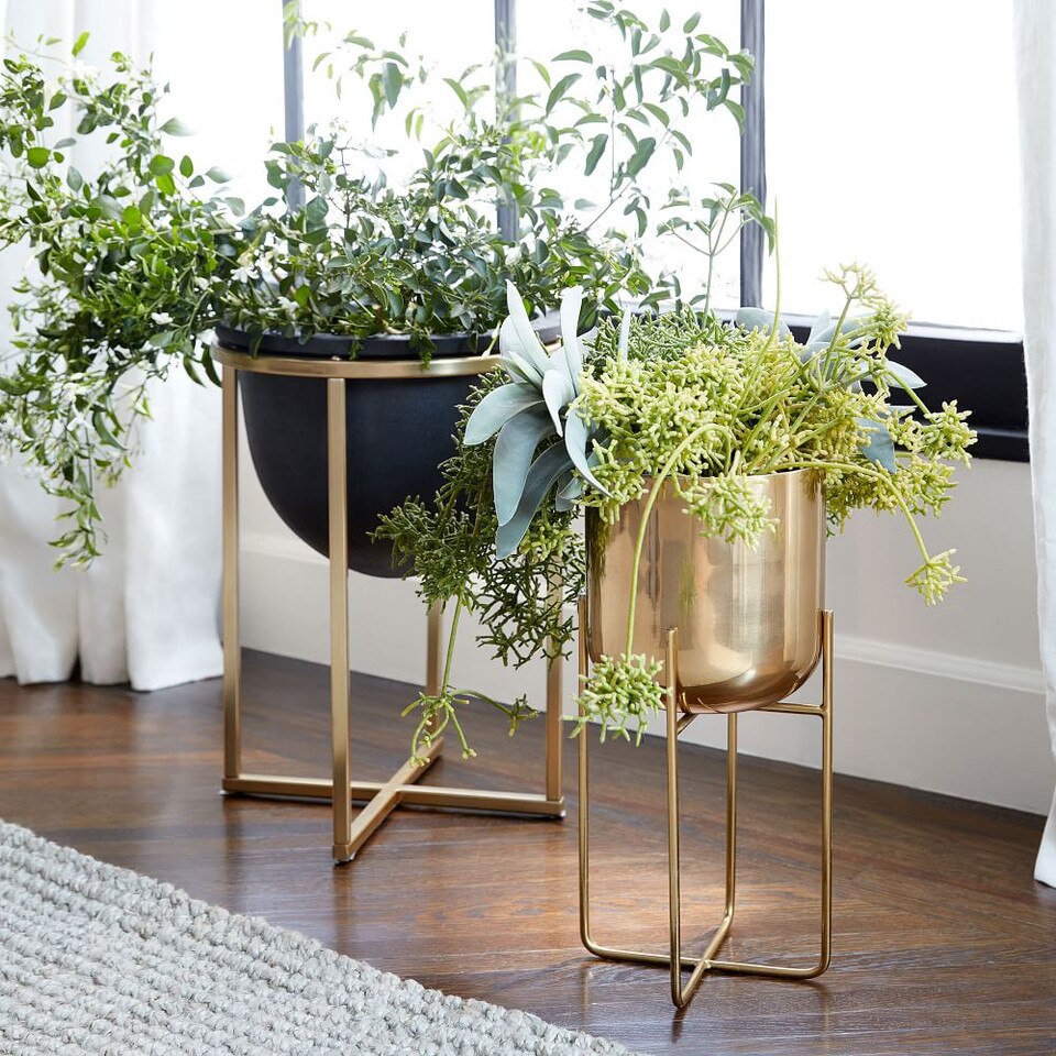 Eden Cross Base Standing Planter - Brass | West Elm Australia