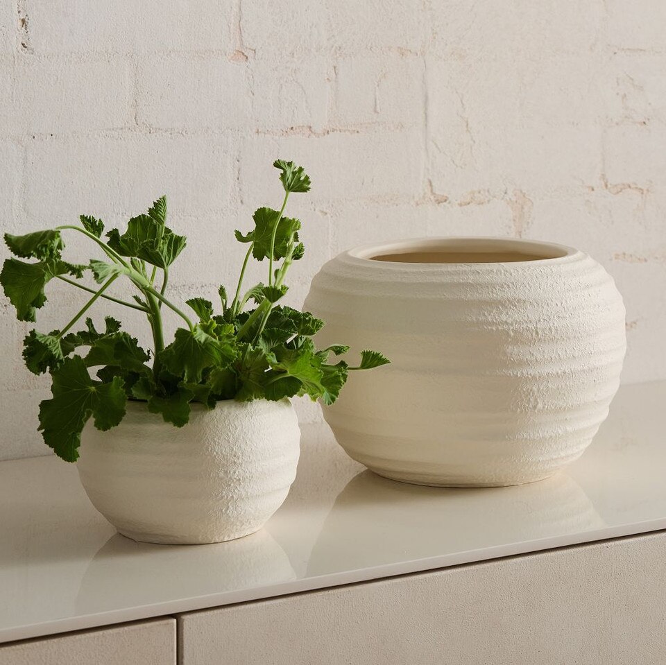 Rounded Ceramic Fluted Tabletop Planters | West Elm Australia