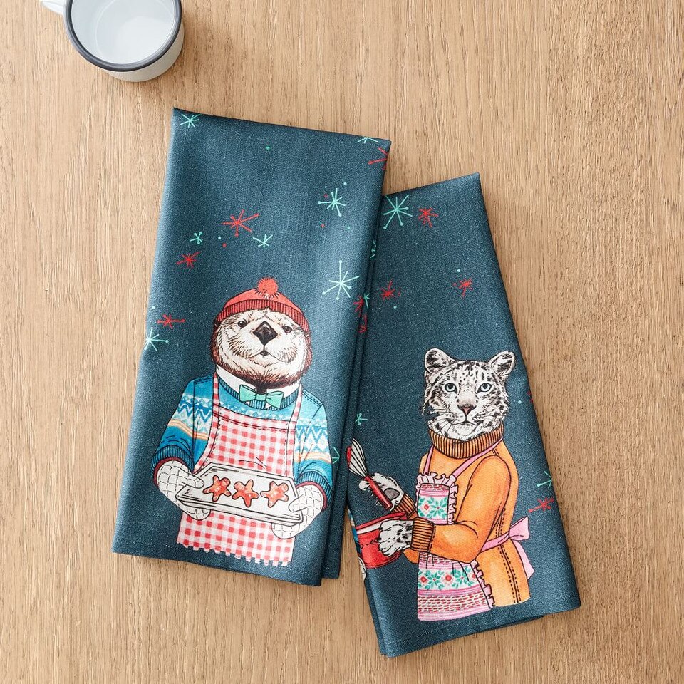 Dapper Animal Holiday Tea Towel (Set of 2) | West Elm Australia