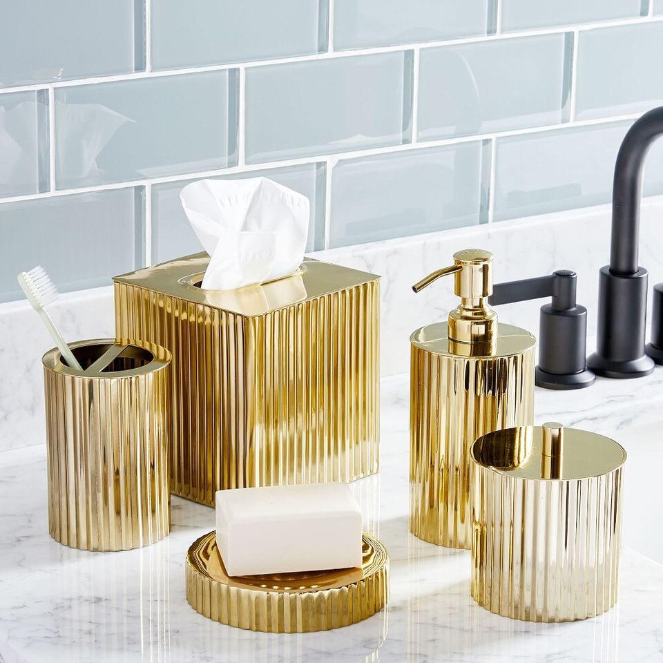 Fluted Metal Bath Accessories - Polished Brass | west elm Australia