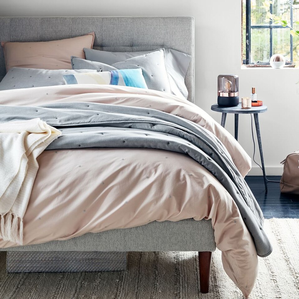 Grid-Tufted Upholstered Tapered Leg Bed | West Elm Australia
