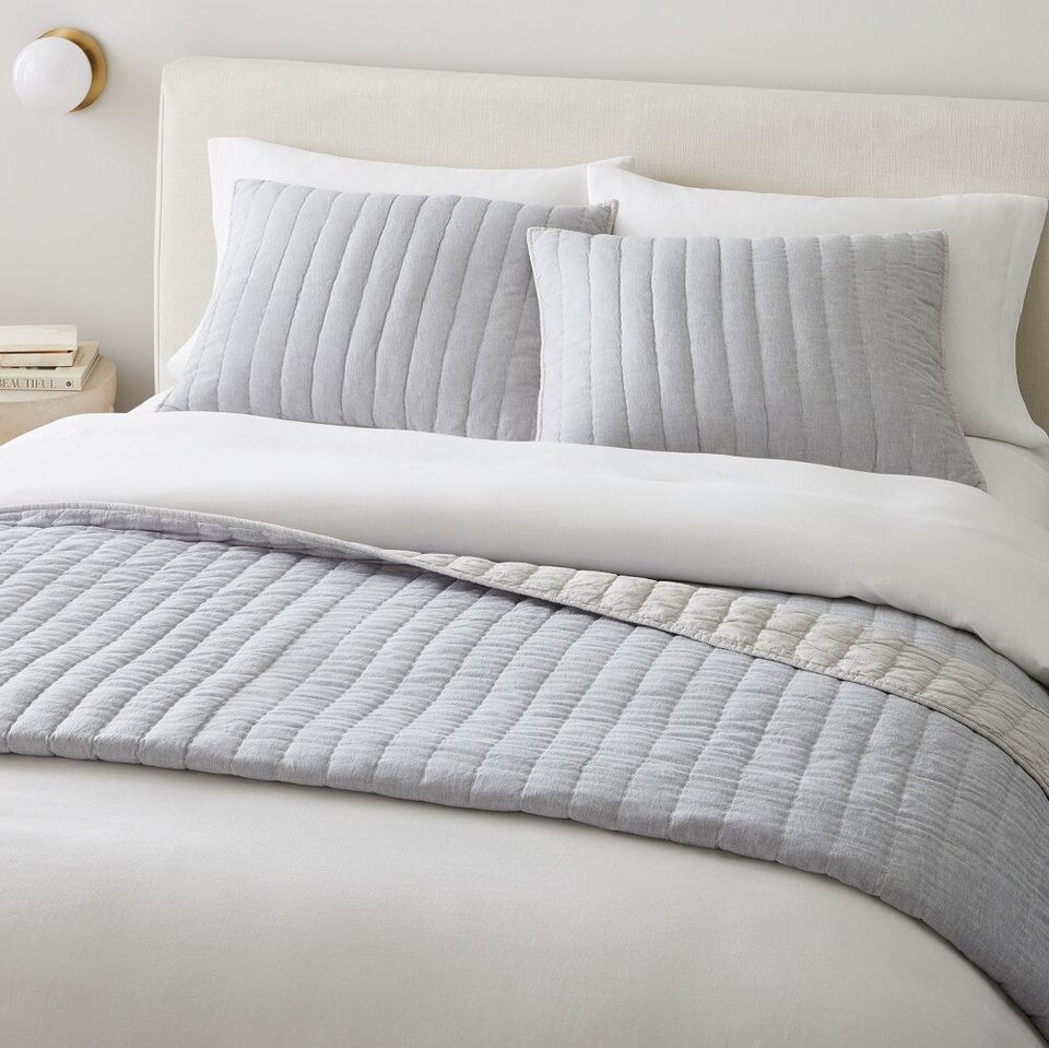European Flax Linen Cotton Pick Stitch Coverlet & Pillowcases - West Elm AU