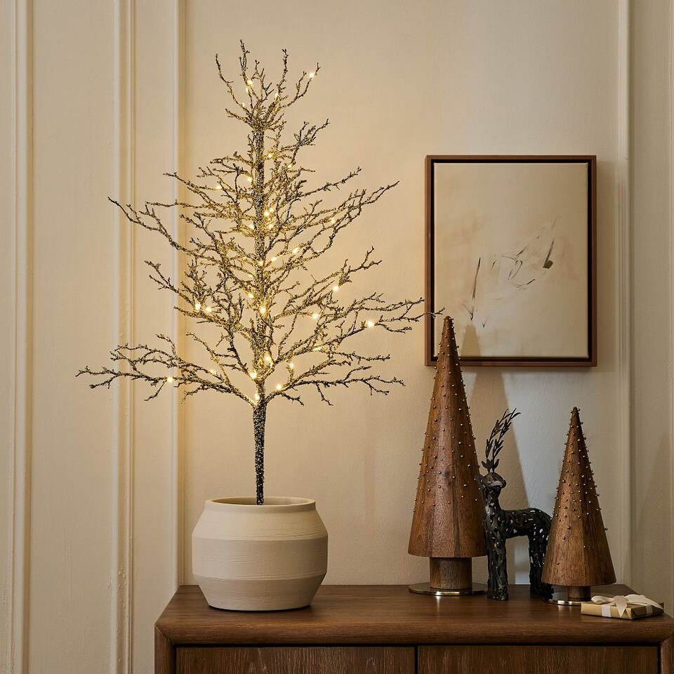 Pre-Lit Faux Potted Glitter Branch Tabletop Tree | West Elm Australia