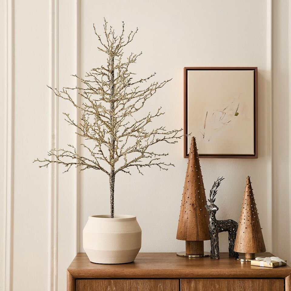 Pre-Lit Faux Potted Glitter Branch Tabletop Tree | West Elm Australia