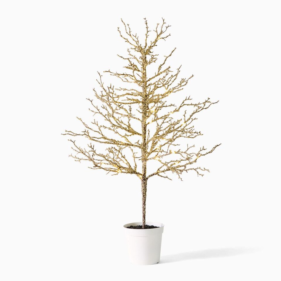Pre-Lit Faux Potted Glitter Branch Tabletop Tree | West Elm Australia
