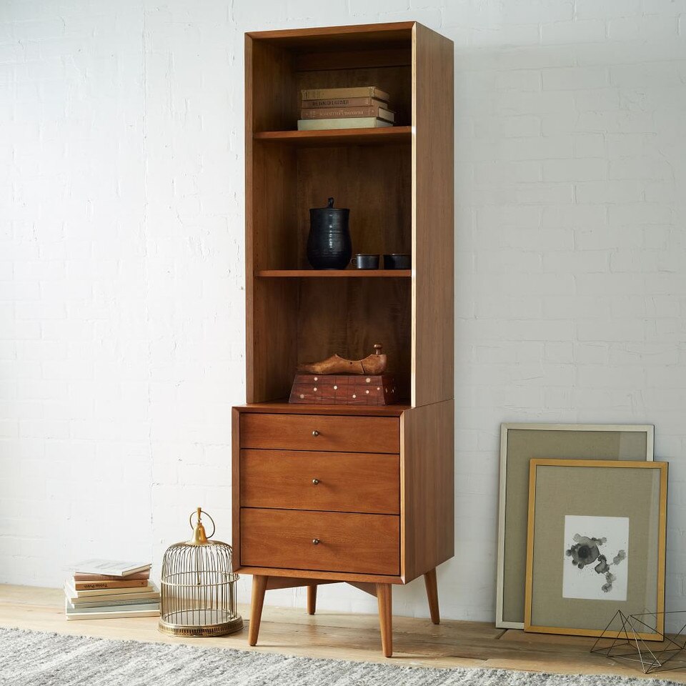 Mid-Century Narrow Bookcase w/ Closed Storage (52 cm) | west elm Australia
