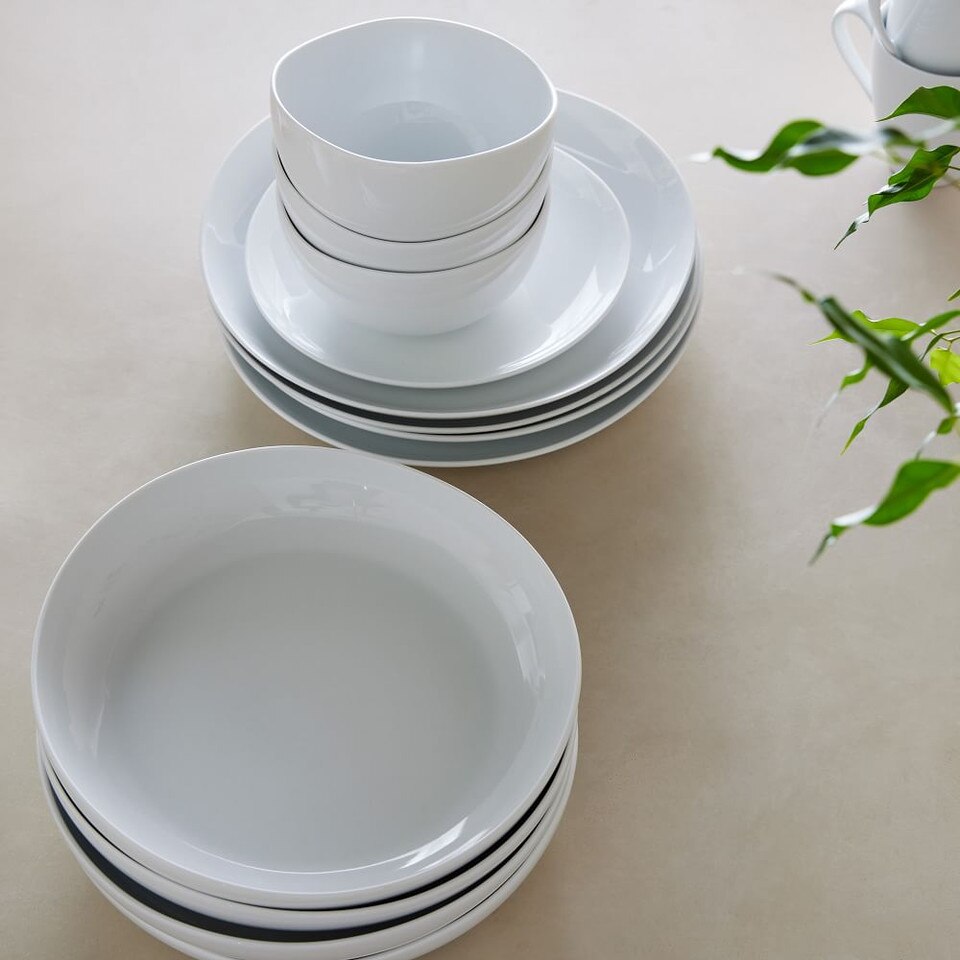White Porcelain Organic Shaped Dinnerware Set (Set of 20) | West Elm ...