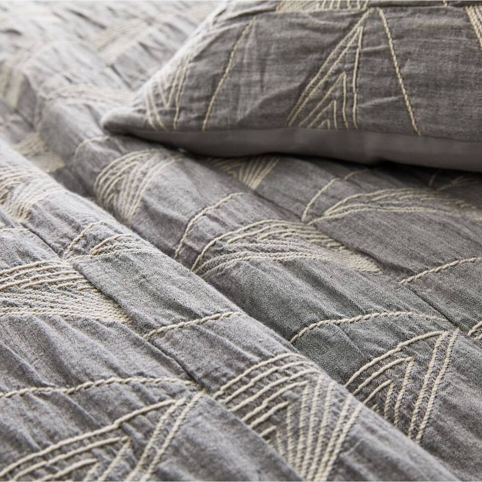 Organic Cotton Textural Linework Quilt Cover & Pillowcases | West Elm ...
