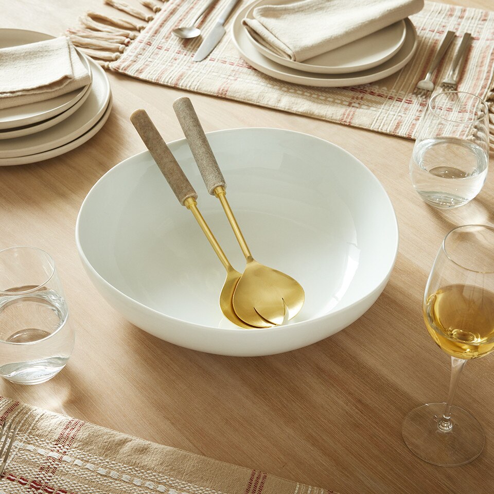 Beige Stone and Gold Travertine Salad Servers - West Elm Australia