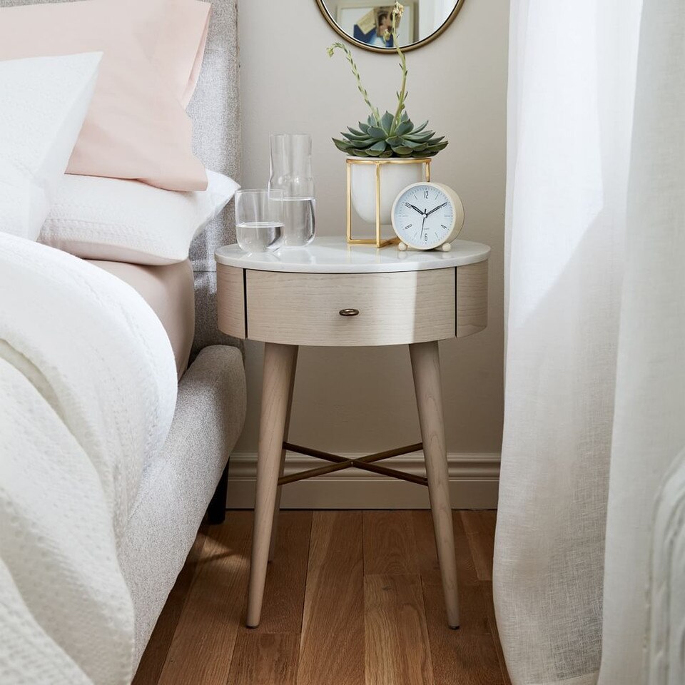 Penelope Bedside Table - Feather Grey w/ Marble Top | west elm Australia