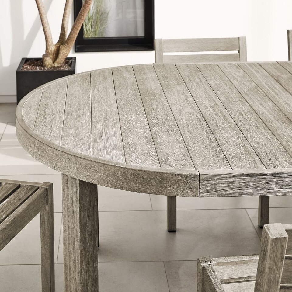 Portside Outdoor Round Expandable Dining Table - Weathered Grey | west ...