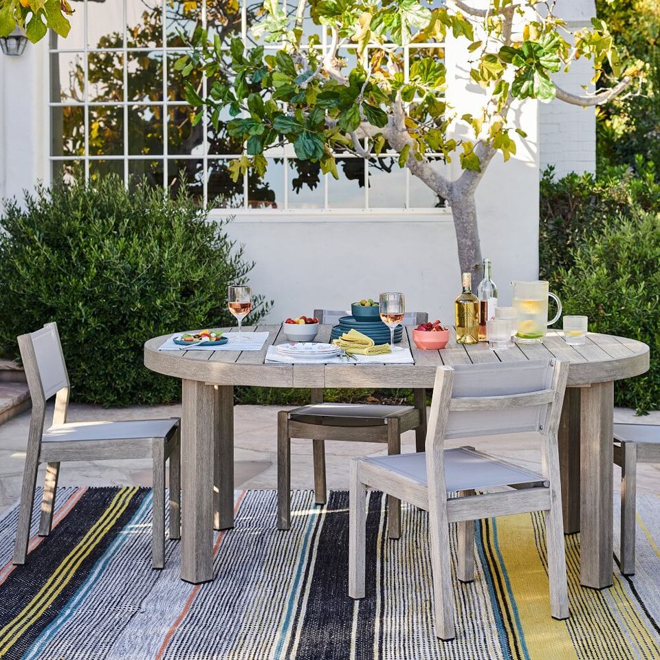 Portside Outdoor Round Expandable Dining Table - Weathered Grey | west ...