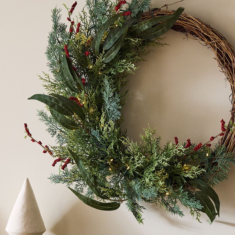 Pre-Lit Faux Mixed Pine & Pepperberry Garland | West Elm Australia