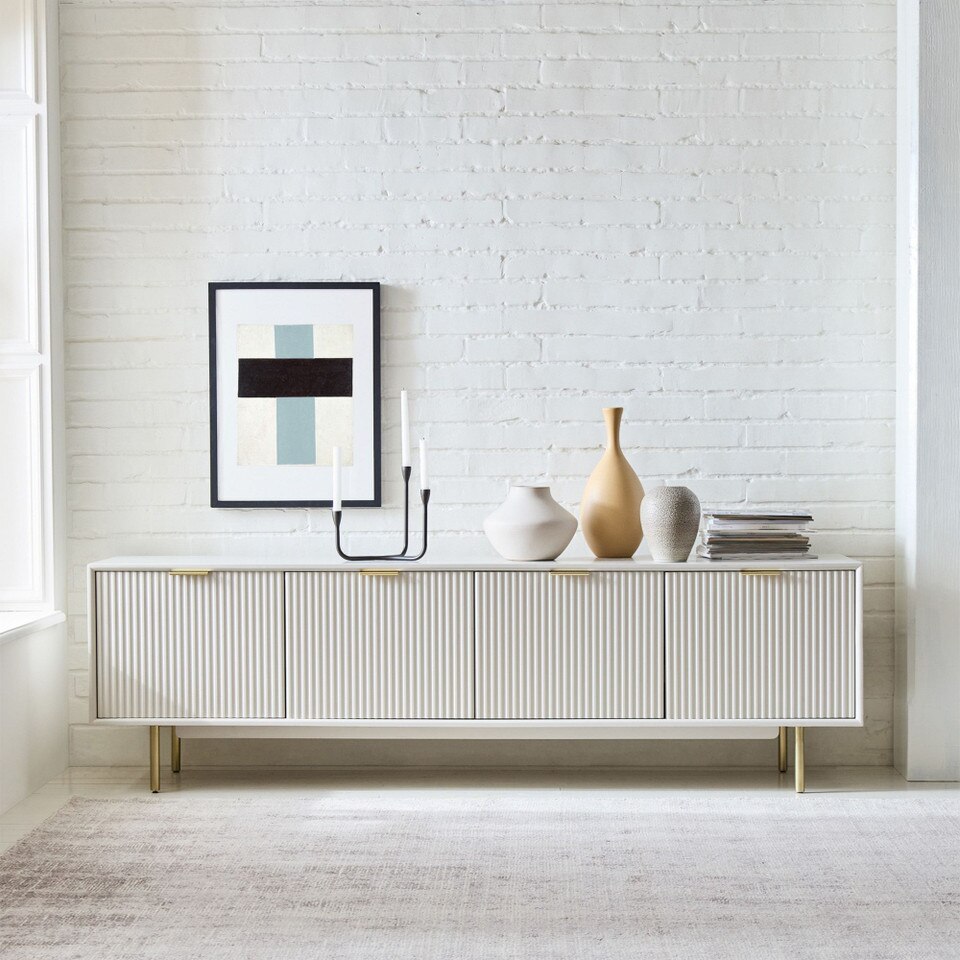 Quinn Lacquer Media Console (203 cm) - Haze/Antique Brass - West Elm ...