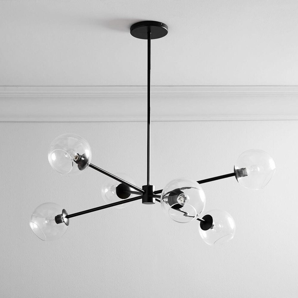 Staggered Glass 6-Light Chandelier - Clear/Antique Bronze | West Elm ...