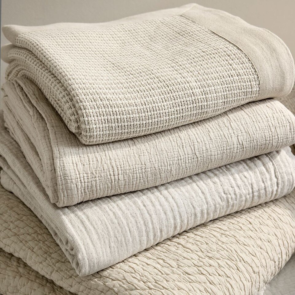 Two-Tone Cotton Linen Blanket - West Elm Australia
